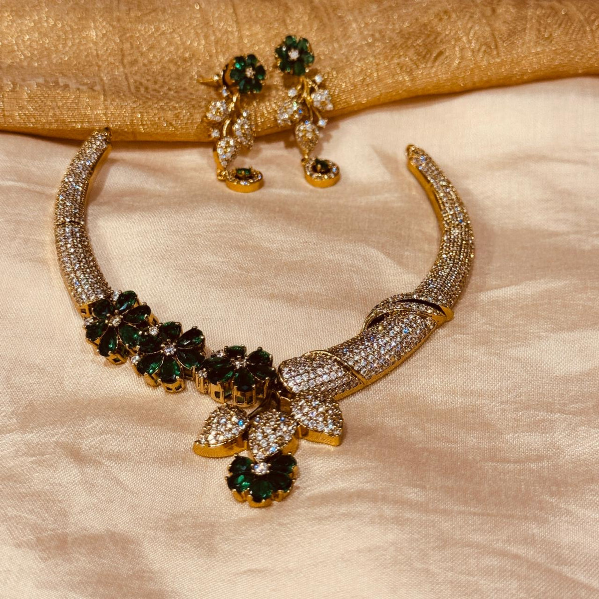 Grand Crystal Green AD Stone Peacock Necklace – Emporia Jewels